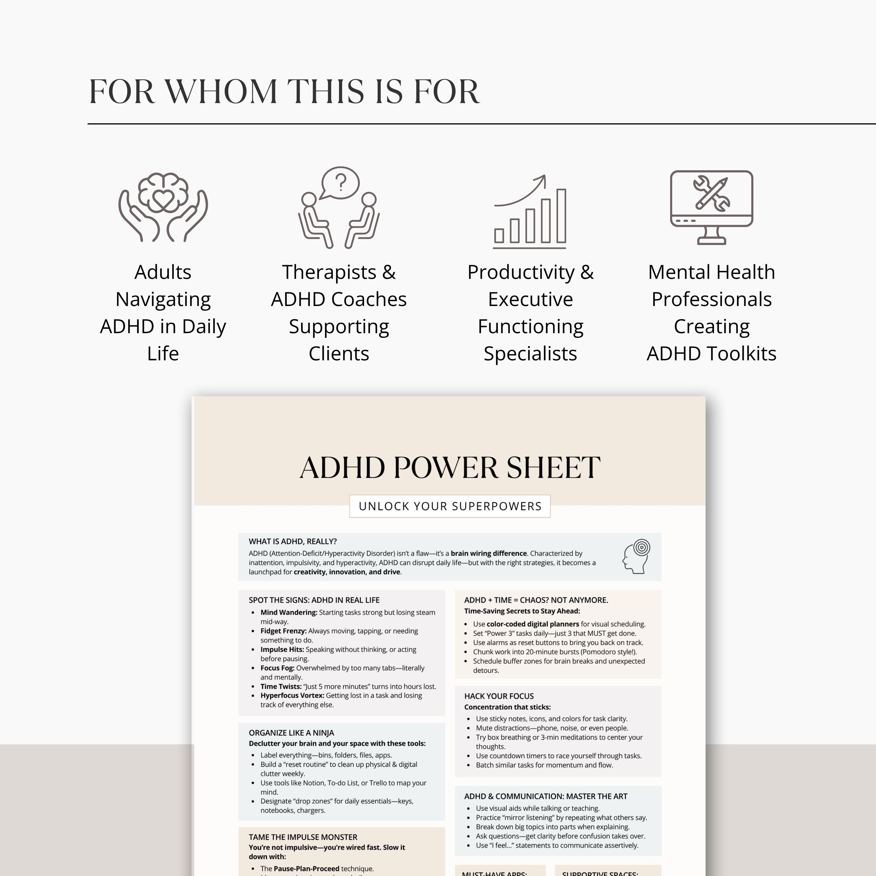 ADHD Power Sheet, Focus and Productivity Cheat Sheet (PDF) - Etsy