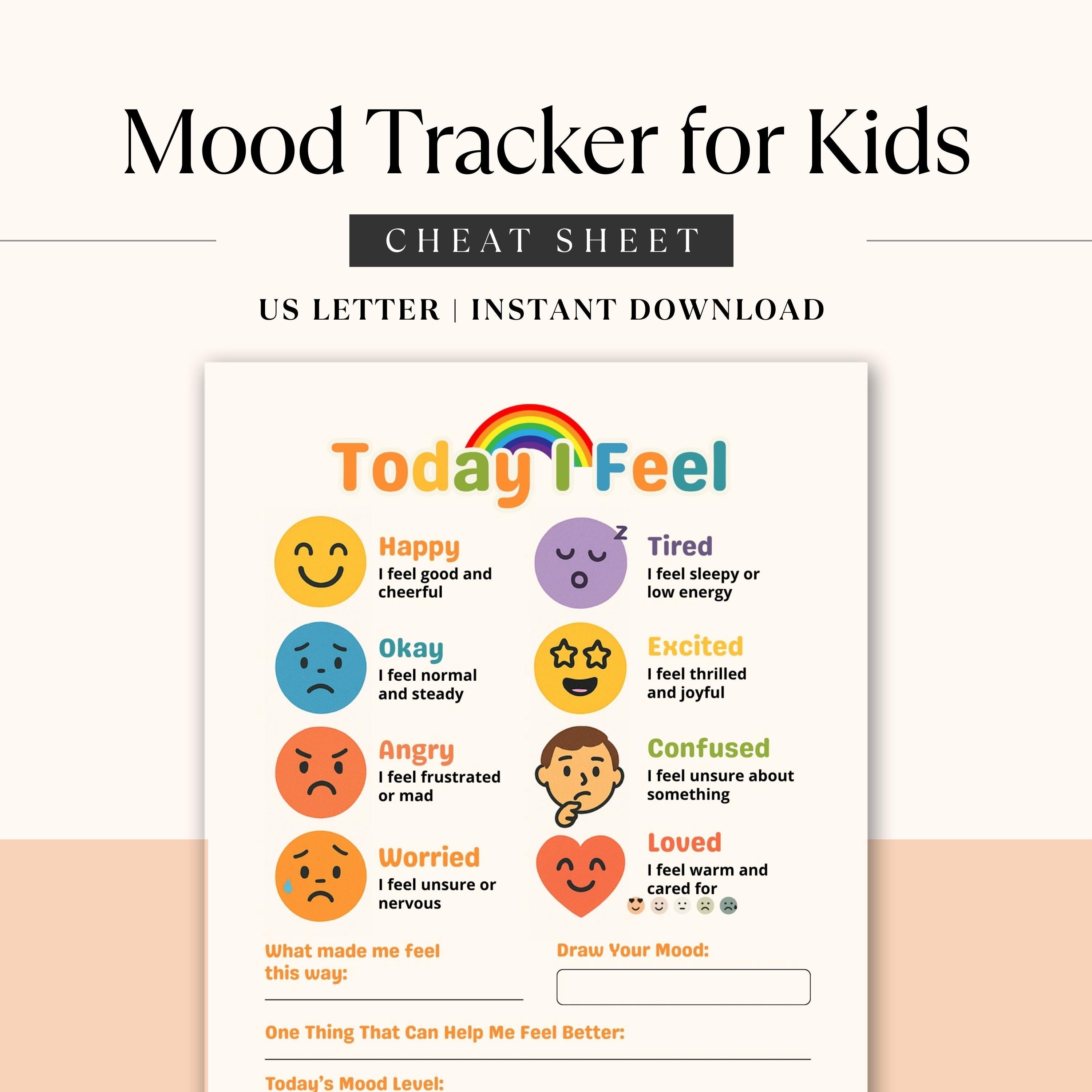 Mood Tracker for Kids, Feelings Chart Printable for Emotional Learning ...