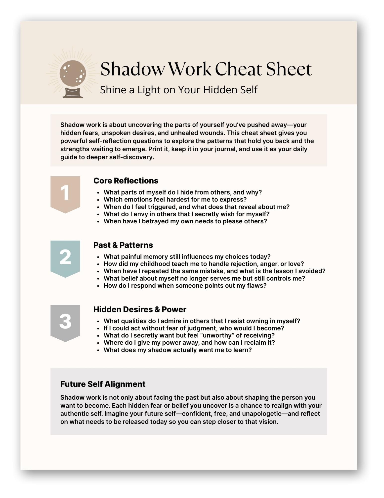 Shadow Work Cheat Sheet, Self Discovery and Healing Printable, Trauma ...