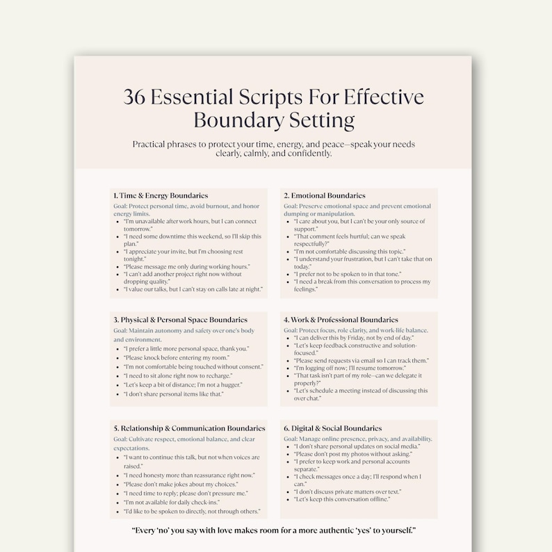 Boundary Setting Scripts Printable, Self Care Communication Cheat Sheet, Therapy Worksheet - Etsy