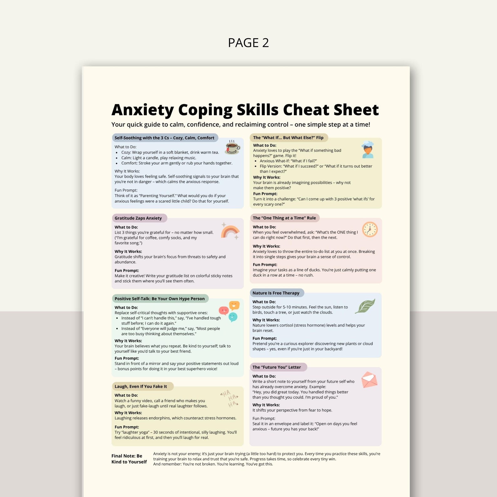 Anxiety Coping Skills Cheat Sheet, Stress Relief and Grounding ...