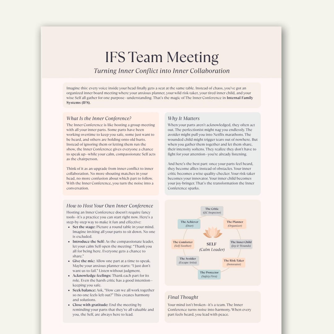 IFS Team Meeting Cheat Sheet, Internal Family Systems Therapy Worksheet ...