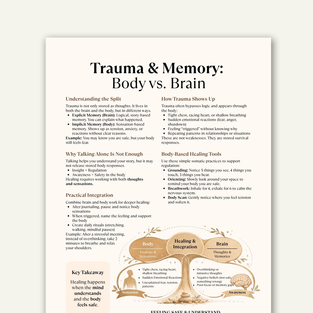 Trauma and Memory Cheat Sheet, Body Vs Brain, Nervous System Healing ...