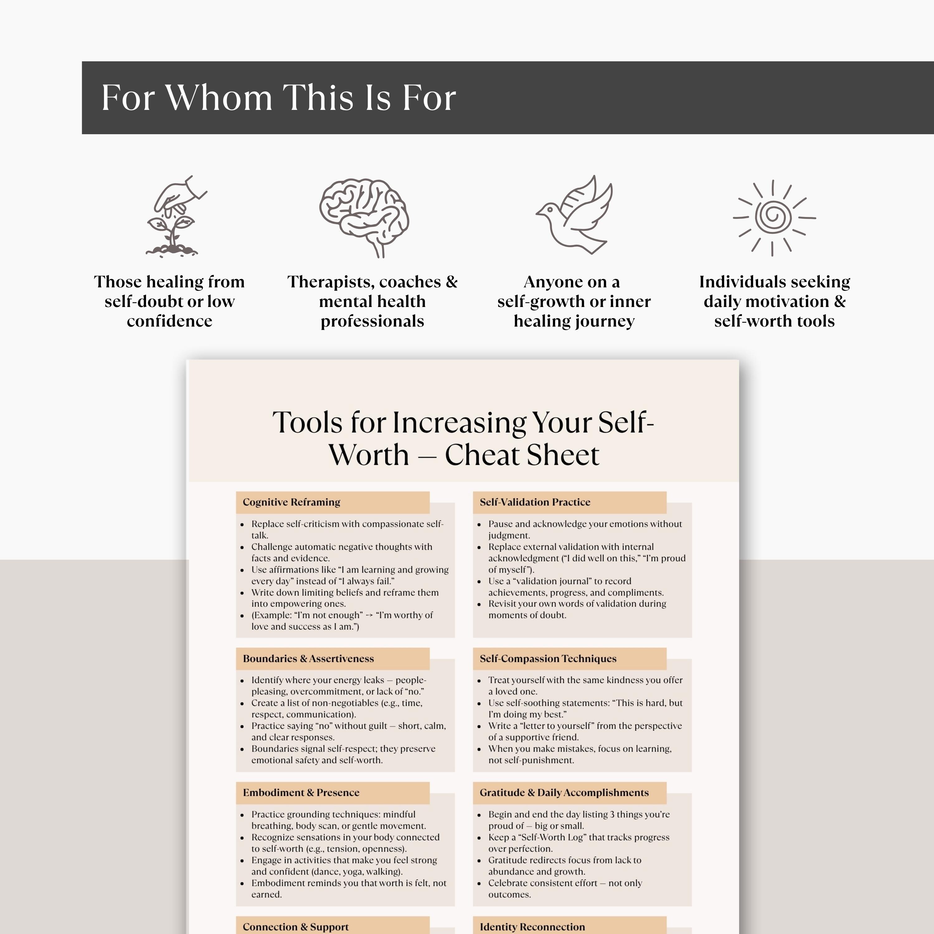 Self Worth and Confidence Printable, Therapy Worksheet for Self Love ...