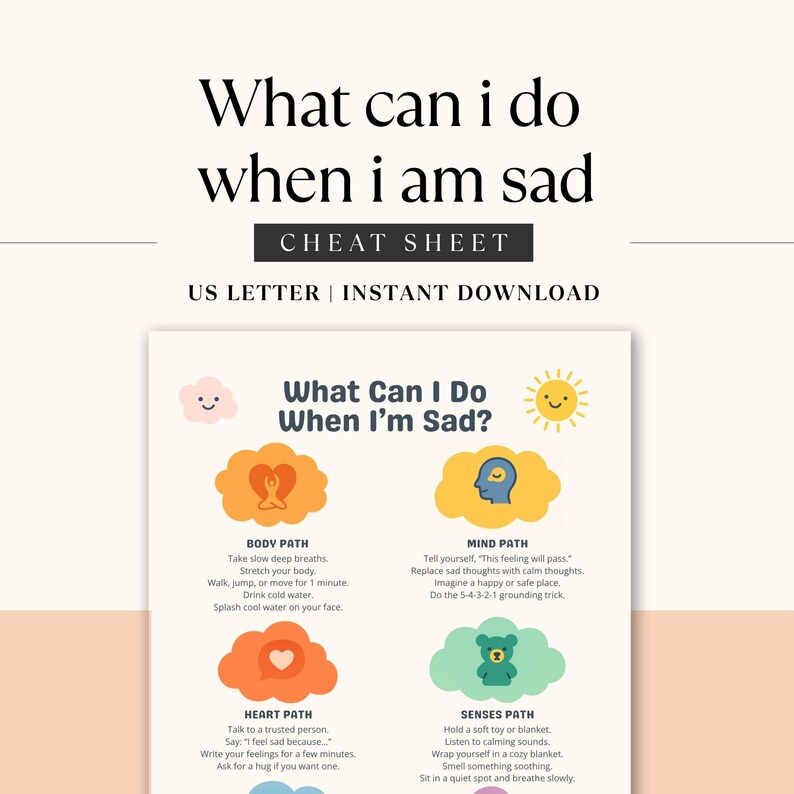 Kids Sadness Coping Skills Chart, Emotional Regulation (digital ...