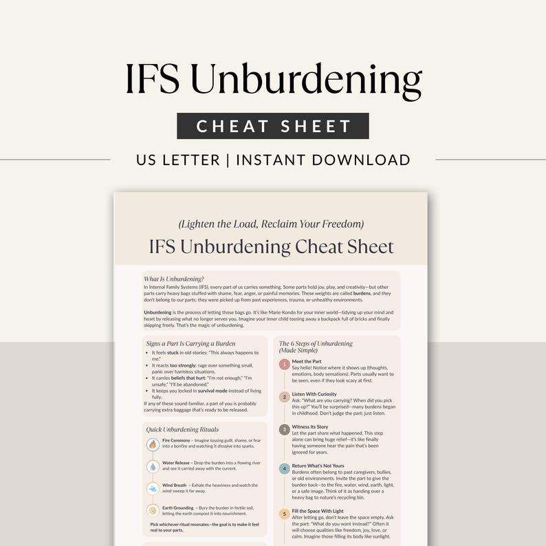 IFS Unburdening Cheat Sheet, Trauma Healing Parts Work (PDF) - Etsy