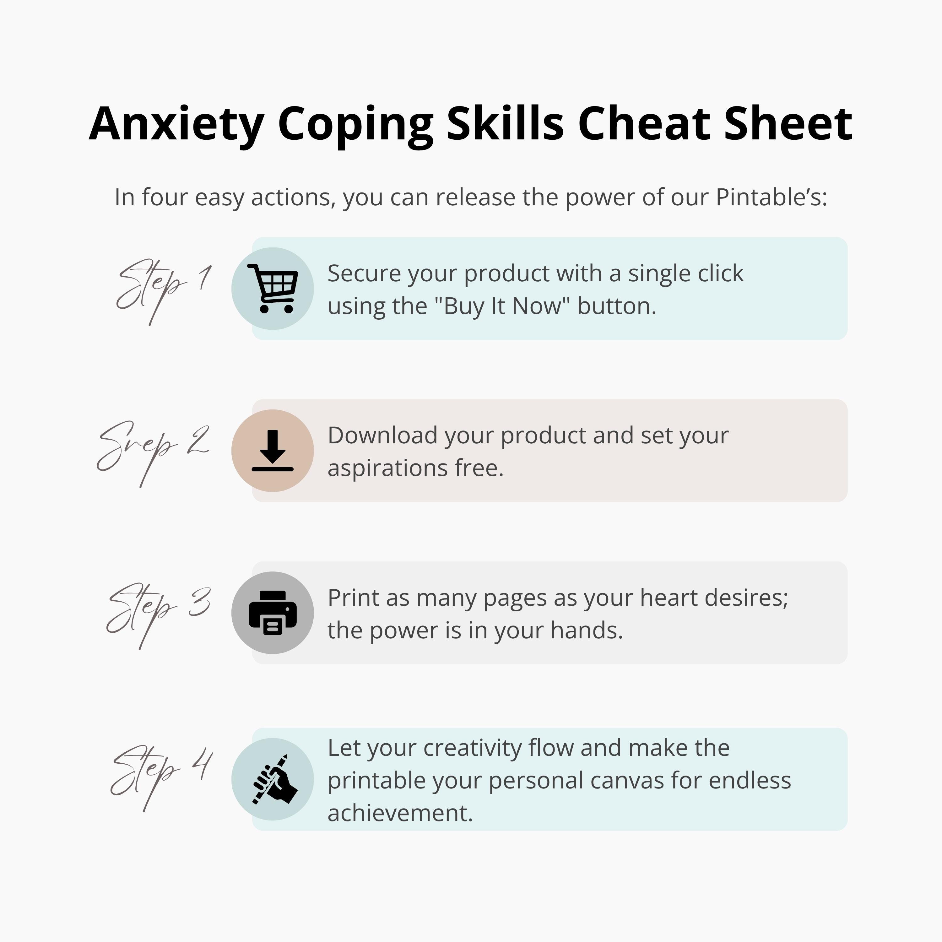 Anxiety Coping Skills Cheat Sheet, Stress Relief and Grounding ...