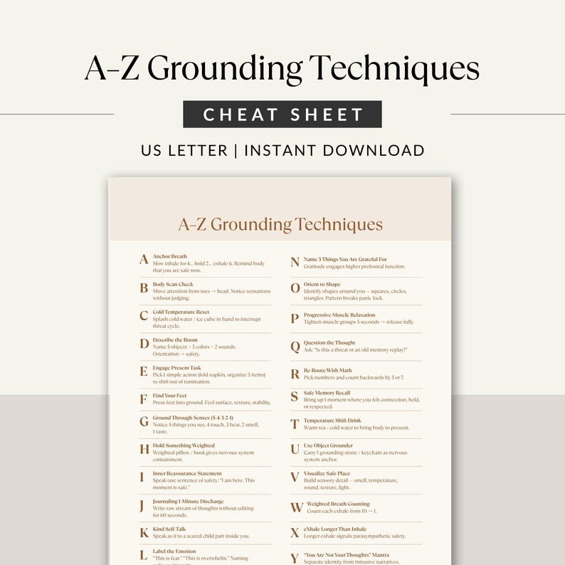 A–Z Grounding Techniques Printable, Anxiety Relief and Mindfulness ...