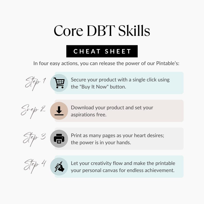 Core DBT Skills Cheat Sheet, DBT Therapy Tools for Emotional Regulation ...