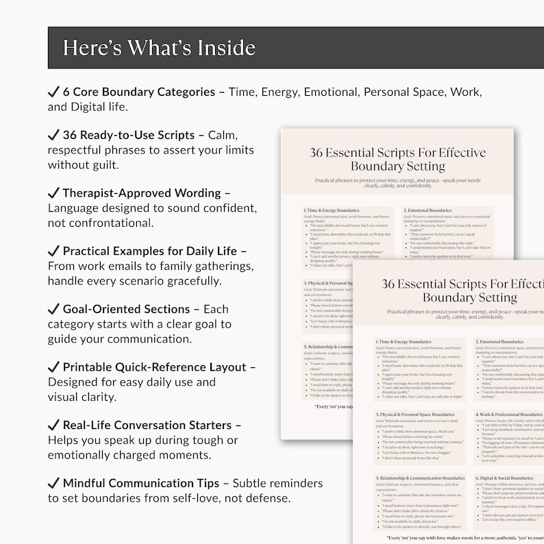 Boundary Setting Scripts Printable, Self Care Communication Cheat Sheet, Therapy Worksheet - Etsy