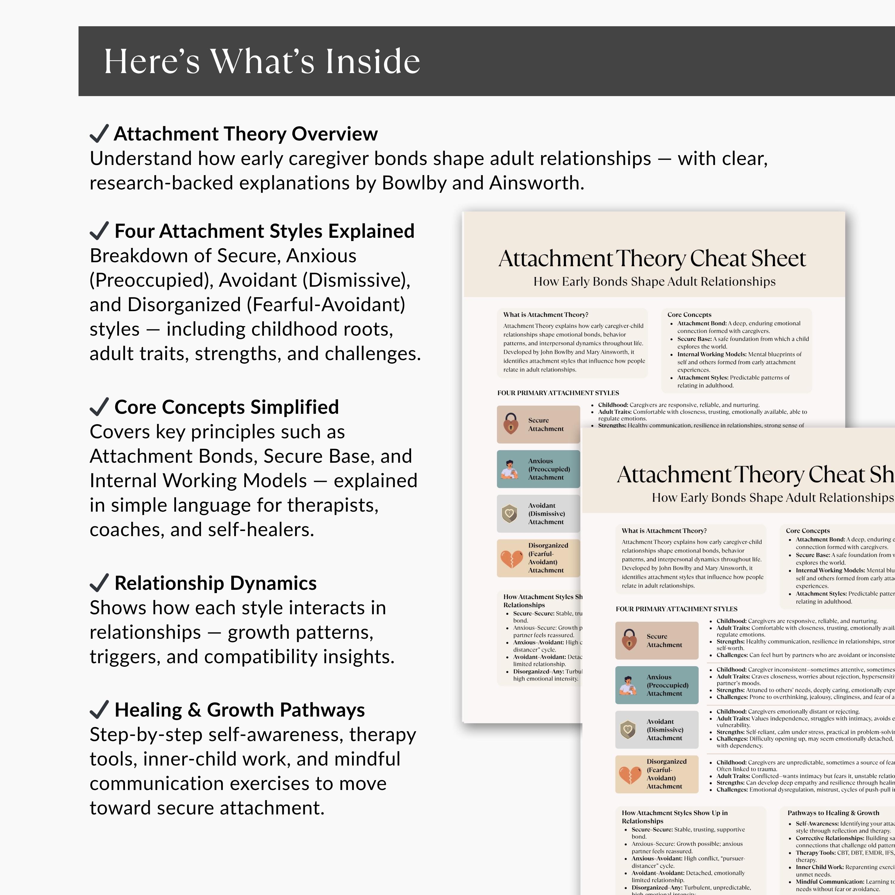 Attachment Theory Cheat Sheet, Trauma Recovery Tool, Relationship ...