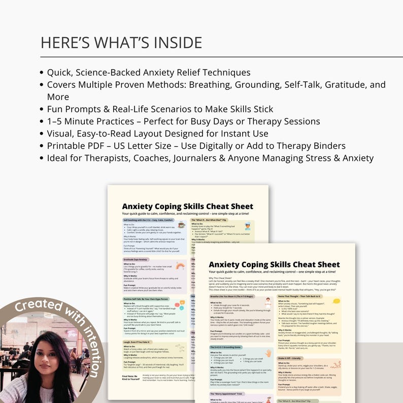 Anxiety Coping Skills Cheat Sheet, Stress Relief and Grounding ...