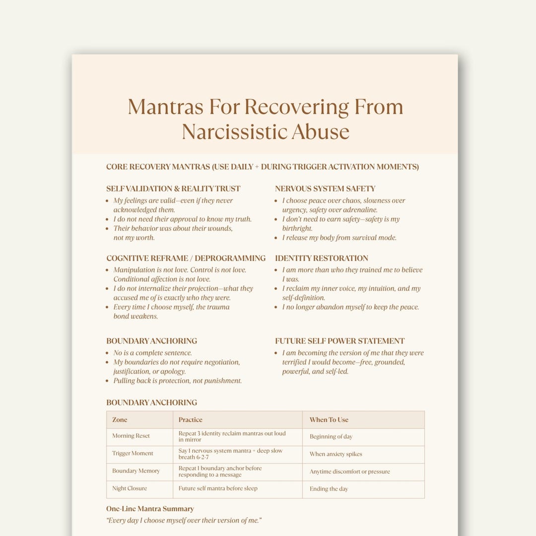 Narcissistic Abuse Recovery Mantras Printable, Trauma Healing ...