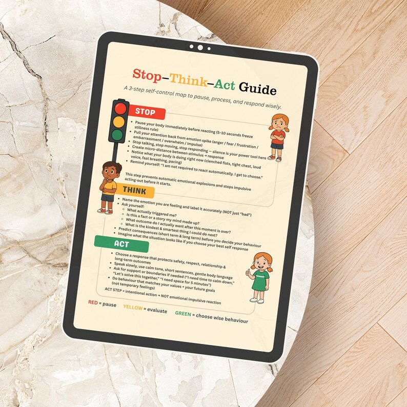 Stop Think Act Guide, Emotional Regulation and Self Control Chart for ...