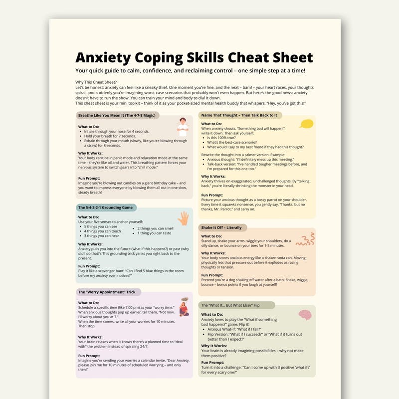 Anxiety Coping Printables - Etsy