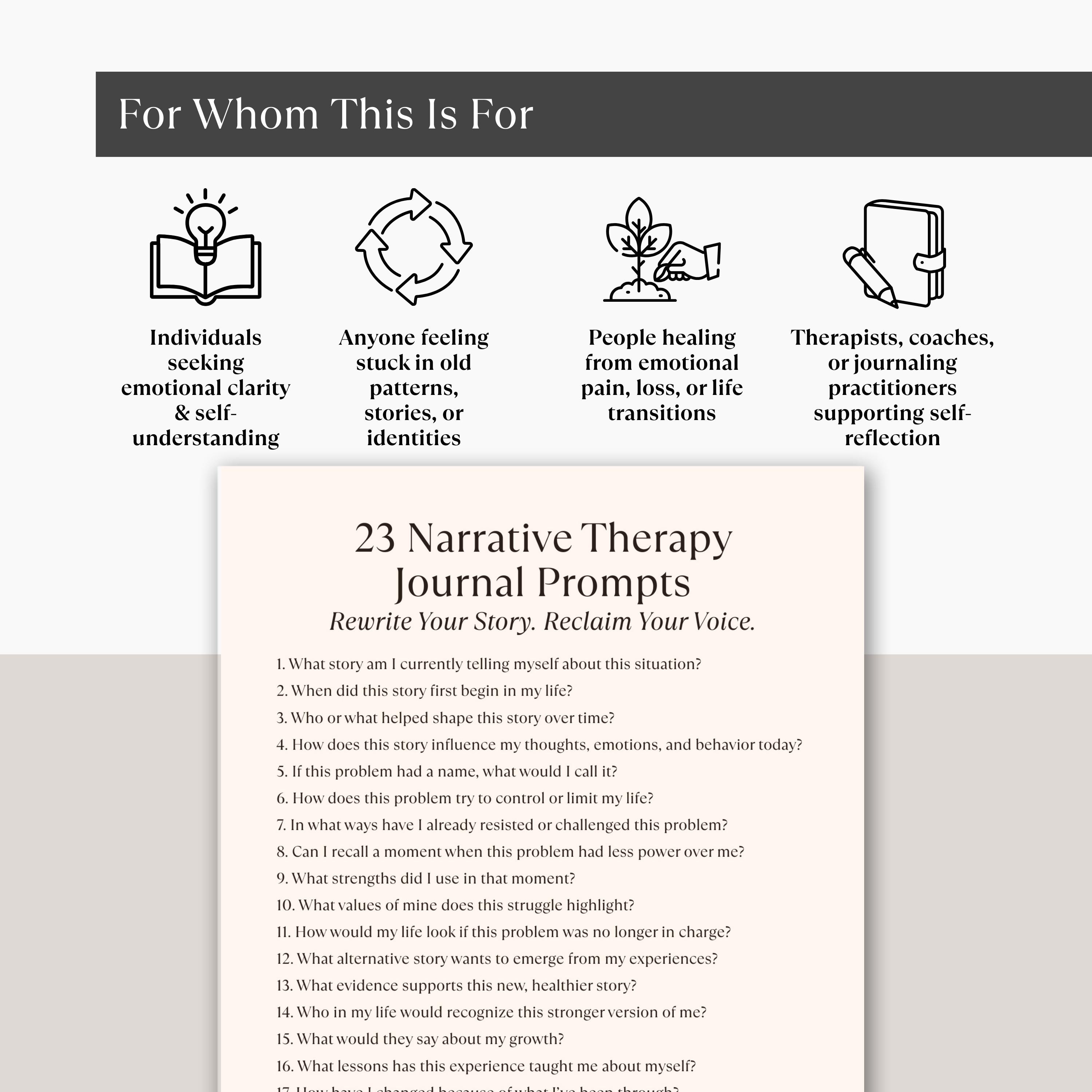 Narrative Therapy Journal Prompts for Healing, Self Reflection and ...