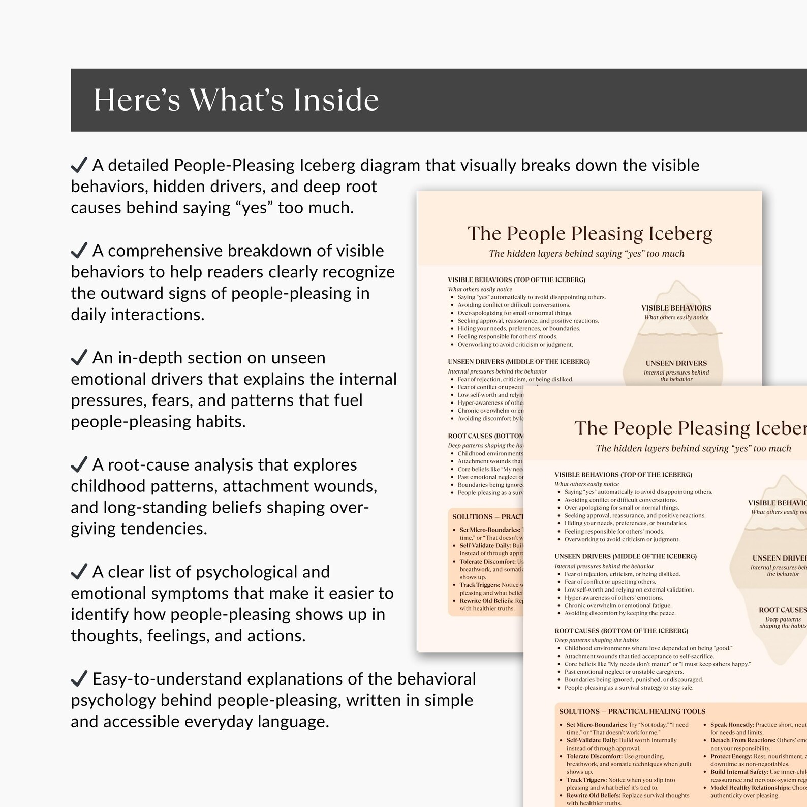 People Pleasing Iceberg Cheat Sheet, Trauma Healing Worksheet, Boundary ...