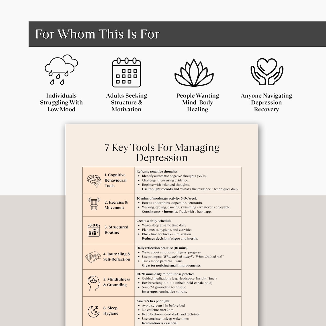 Depression Worksheet Printable, CBT Tools, Mindfulness, Routine and ...