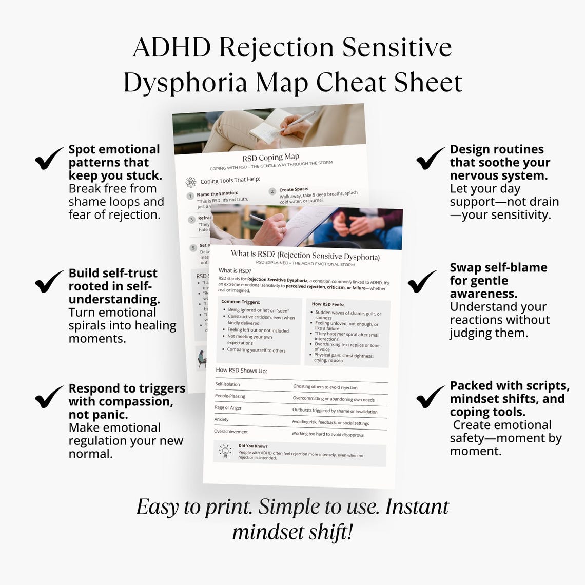 ADHD Rejection Sensitive Dysphoria Cheat Sheet, RSD Coping Skills Map ...