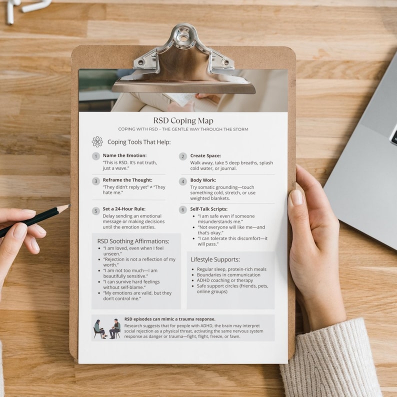 ADHD Rejection Sensitive Dysphoria Map Cheat Sheet for Emotional ...