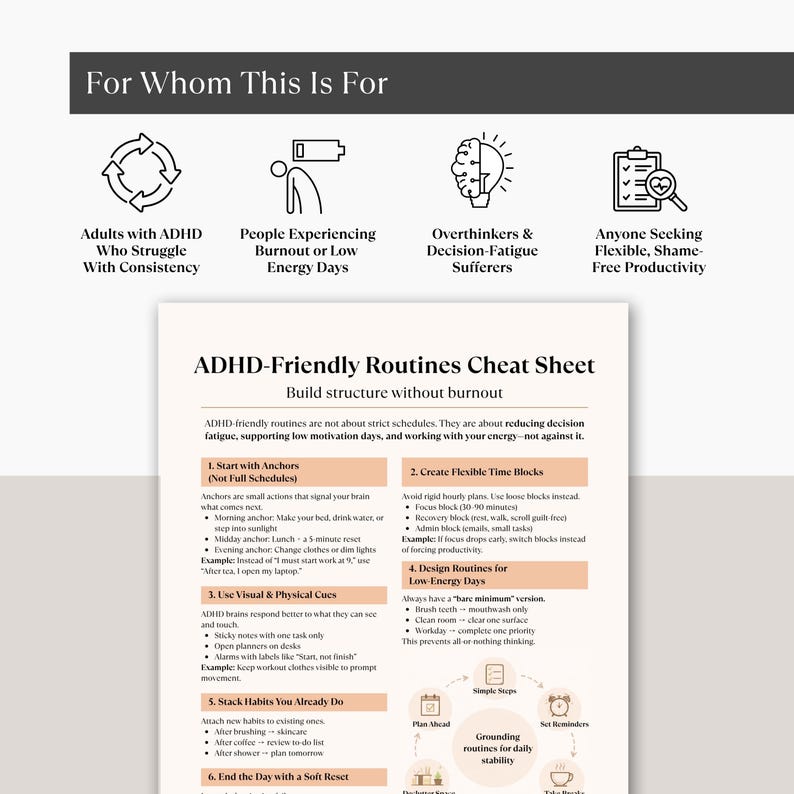 ADHD Friendly Routines Cheat Sheet, Flexible Daily Routine Printable ...