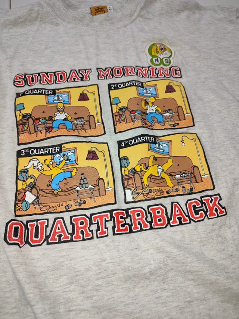 Vintage Y2K Grey Faded Homer Simpson Sunday Routine Cartoon Graphic ...