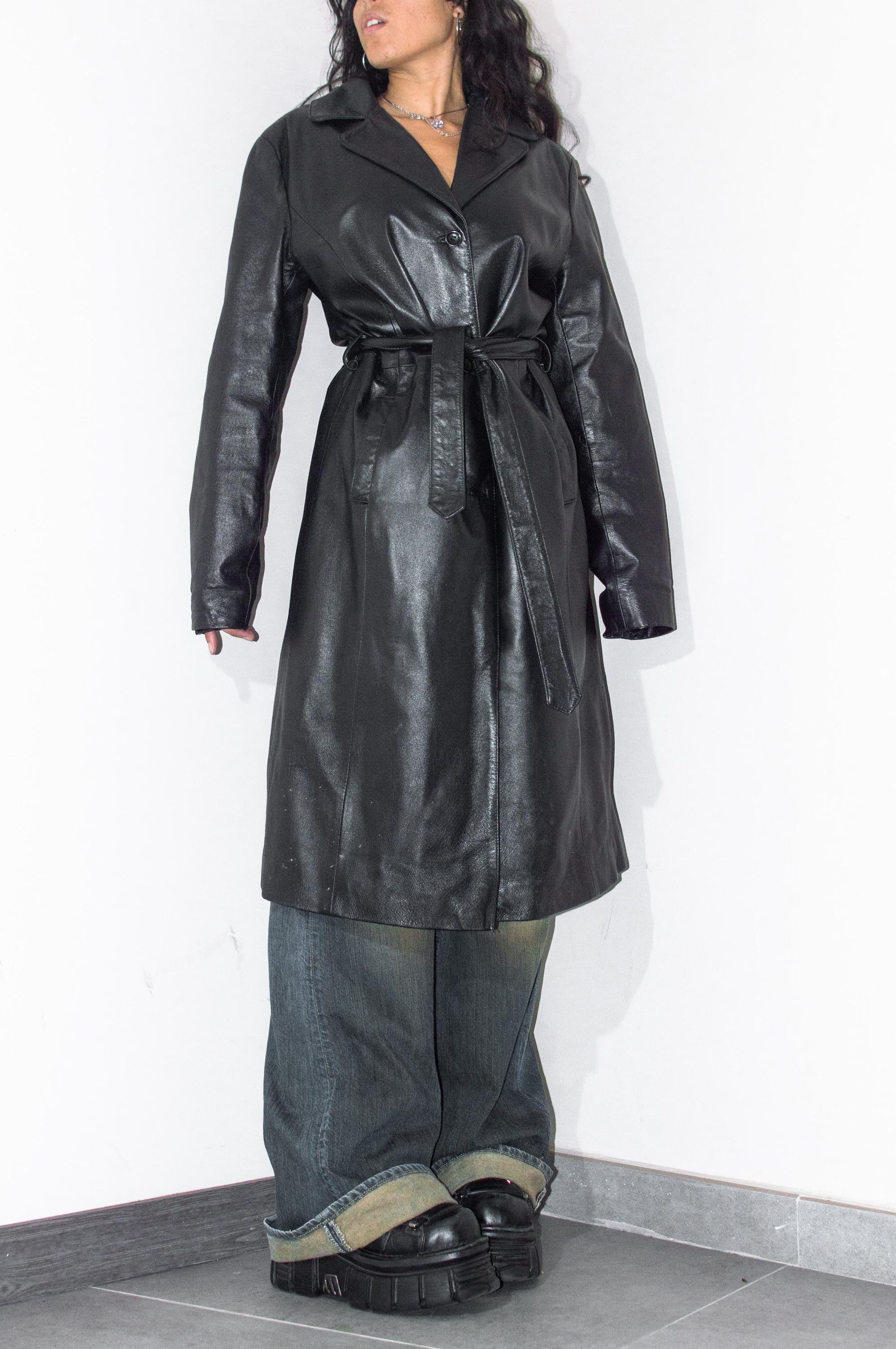 Vintage 90s Matrix Long Real Leather Trench Coat Grungy Genuine Leather ...