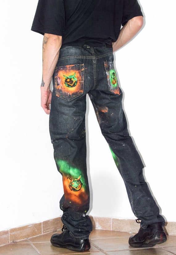 Y2K Vintage Graffiti graphic devil cartoon art long j… - Gem