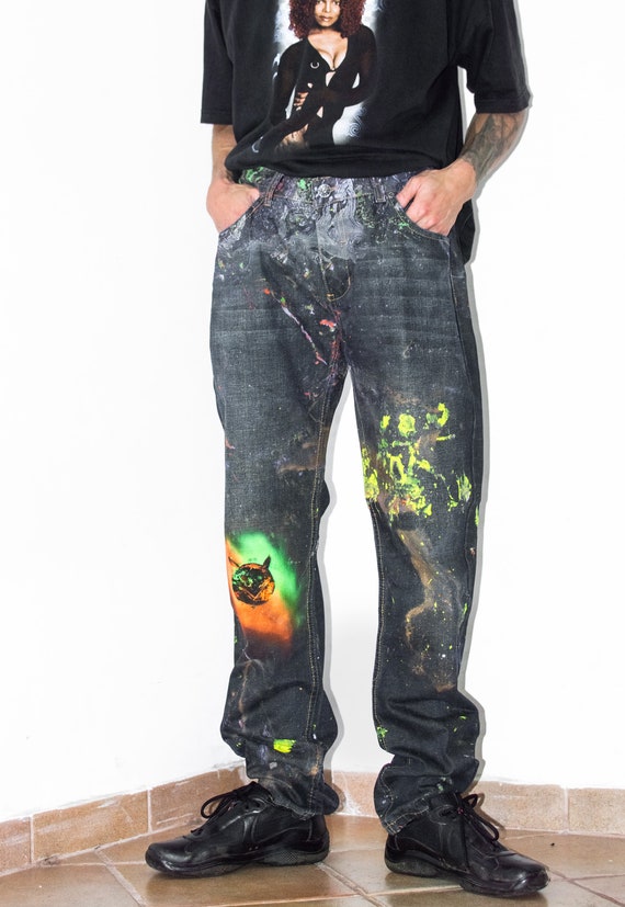 Y2K Vintage Graffiti graphic devil cartoon art long j… - Gem