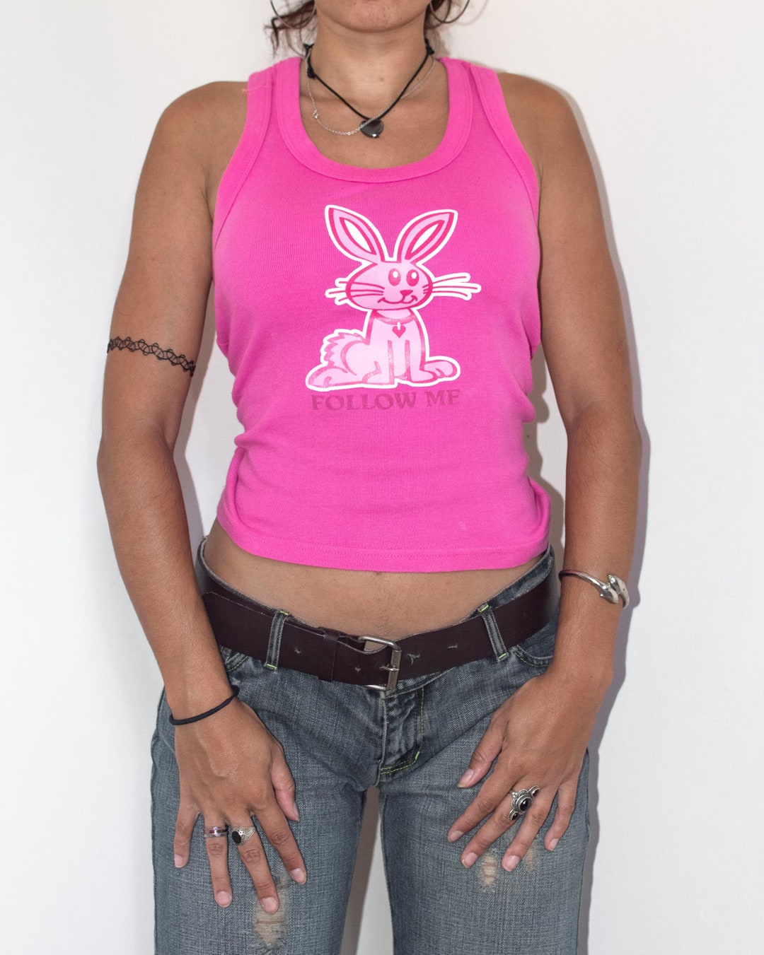 Vintage Y2k Girly Bunny Logo Print Tank Top Y2k Shirt - Tight Cotton ...