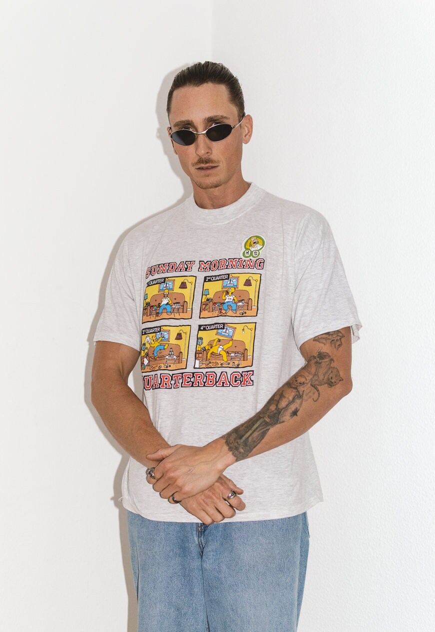 Vintage Y2K Grey Faded Homer Simpson Sunday Routine Cartoon Graphic ...