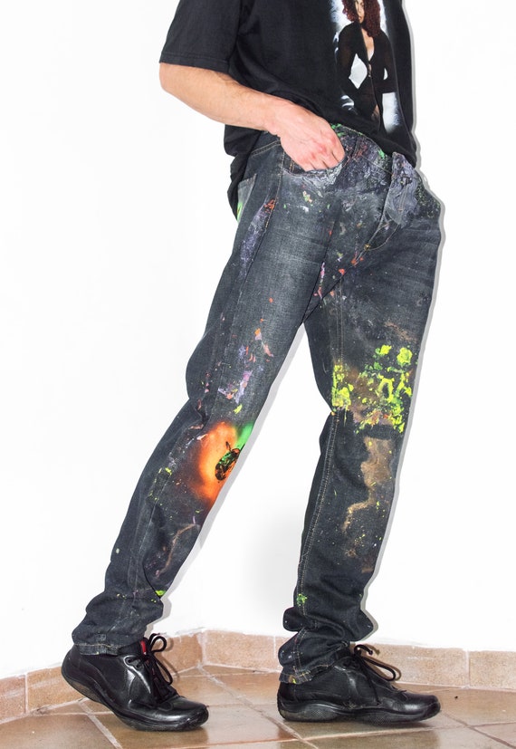 Y2K Vintage Graffiti graphic devil cartoon art long j… - Gem