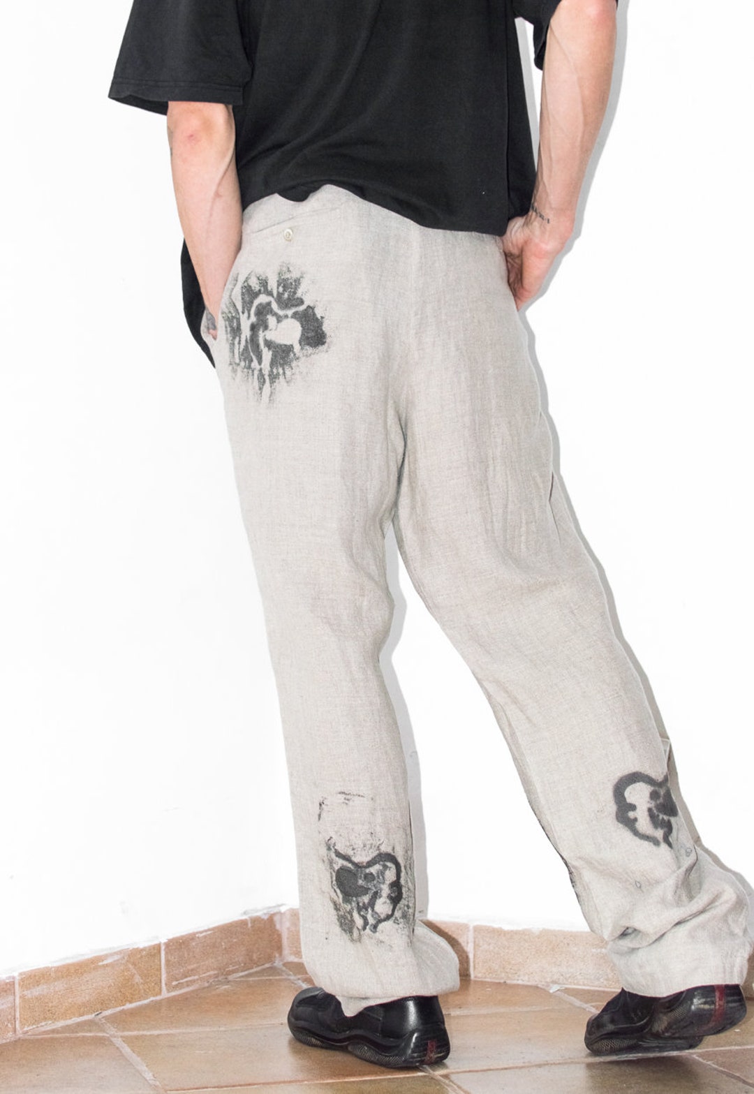 Vintage 90s Upcycled Wide Leg Trousers With Cartoon Characters Relaxed ...