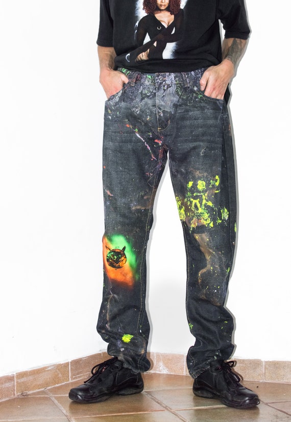 Y2K Vintage Graffiti graphic devil cartoon art long j… - Gem