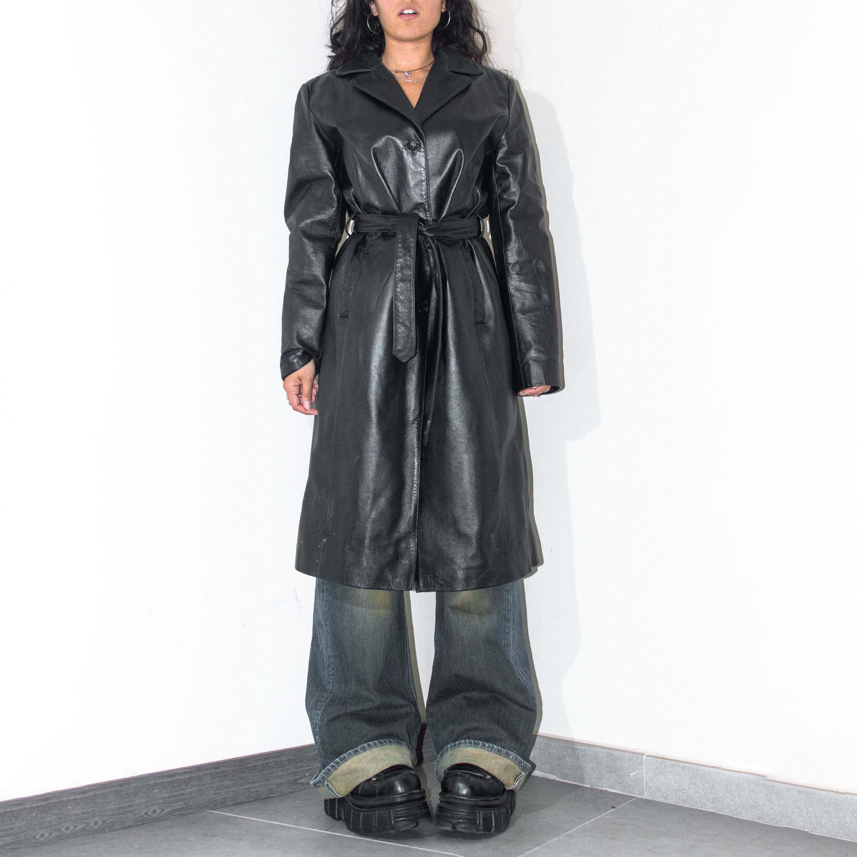 Vintage 90s Matrix Long Real Leather Trench Coat Grungy Genuine Leather ...