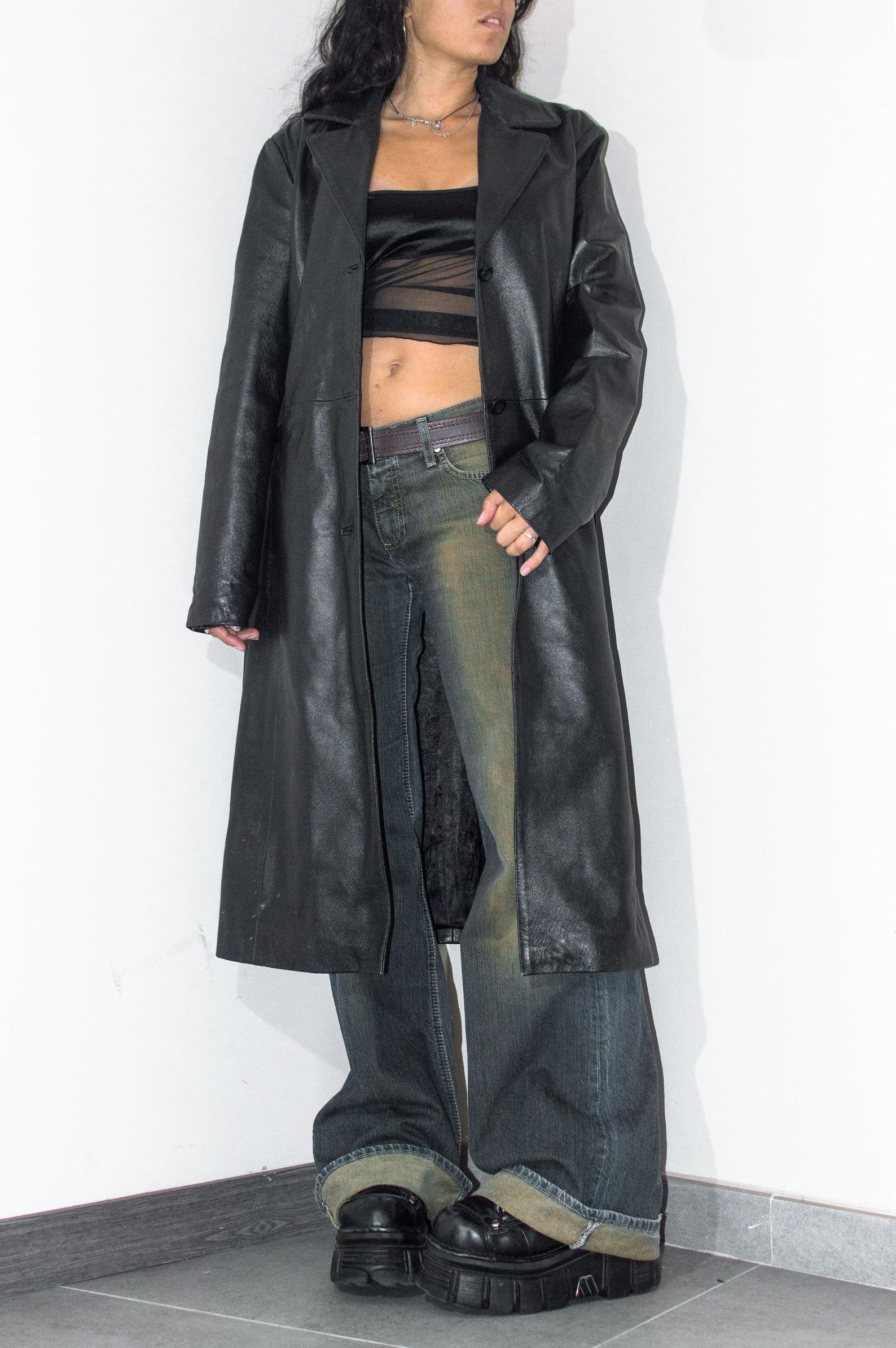 Vintage 90s Matrix Long Real Leather Trench Coat Grungy Genuine Leather ...