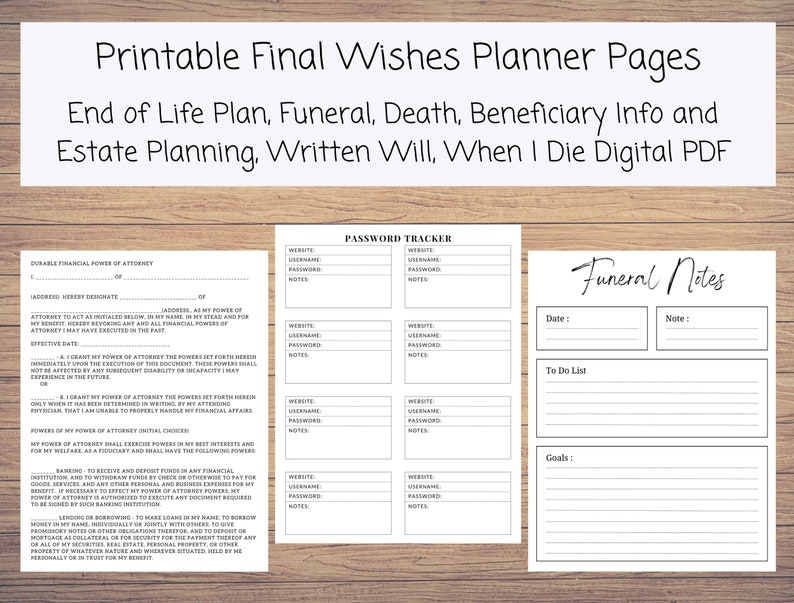 Printable End of Life Planner, Final Wishes Plan, Funeral, Death ...
