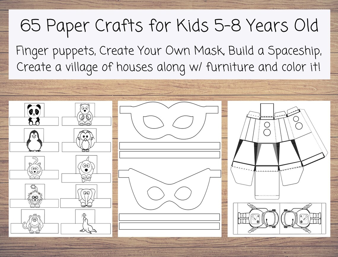 Instant Printable PDF 65 Paper Crafts for Kids 5-8 Years Old: Color ...