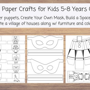 Instant Printable PDF 65 Paper Crafts for Kids 5-8 Years Old: Color ...