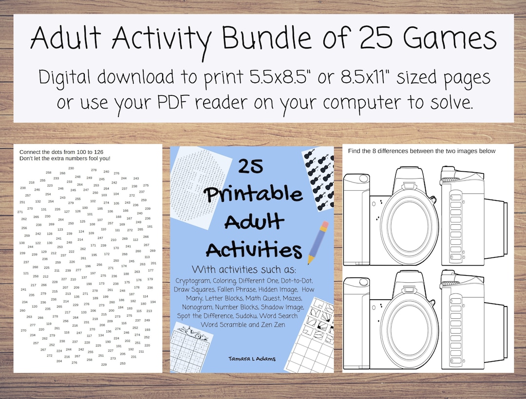 25 Printable Adult Activities Adult Games Coloring, Dot-to-dot, Hidden ...