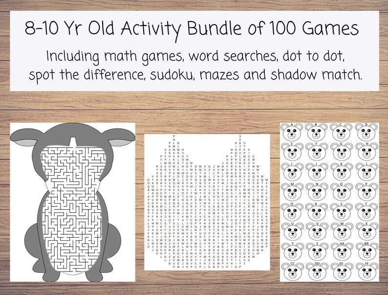 100 Activities in a PDF Printable for Kids Age 8-10: Coloring, Hidden ...