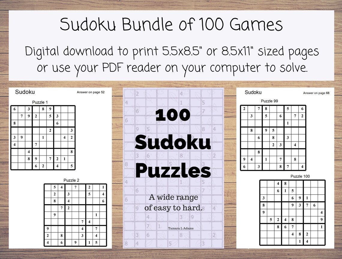 100 Printable Sudoku Puzzles From Easy to Hard With Answer Key, Instant ...