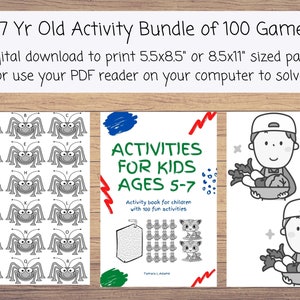 100 Printable Activities Kids Age 5-7: Coloring, Hidden Image, Math ...