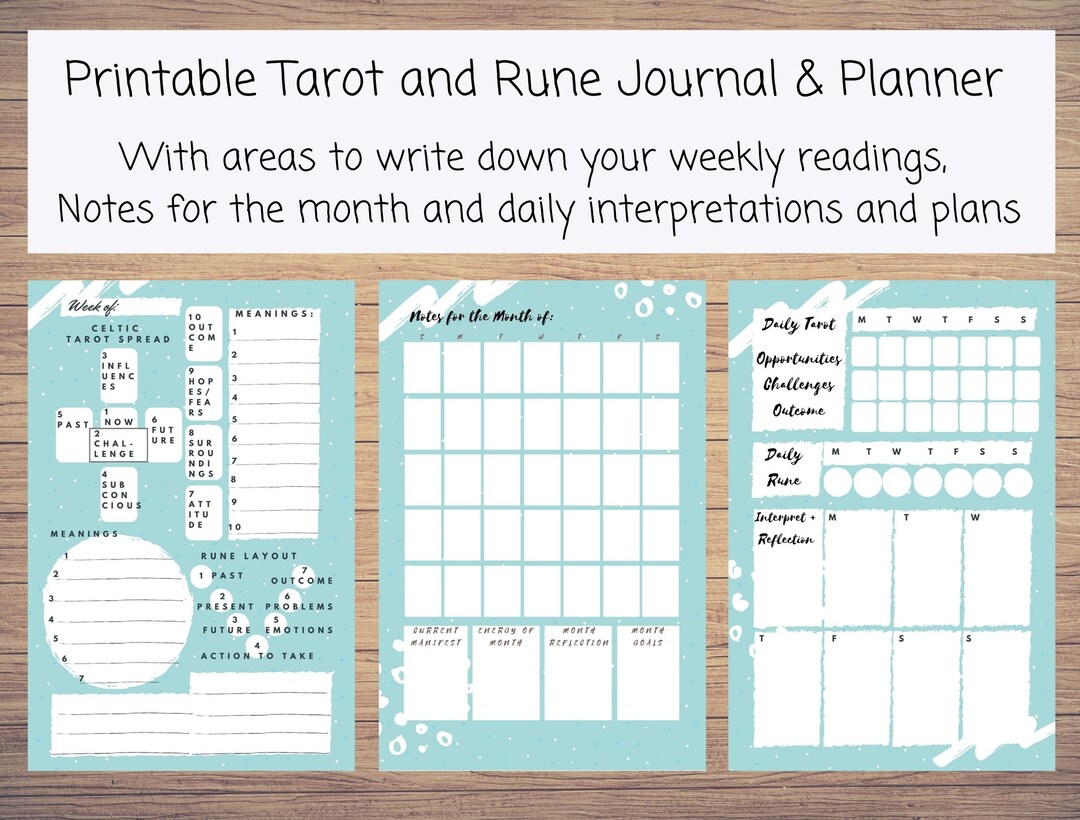 Printable Tarot and Rune Planner Bundle, Planner Insert, Metaphysical ...