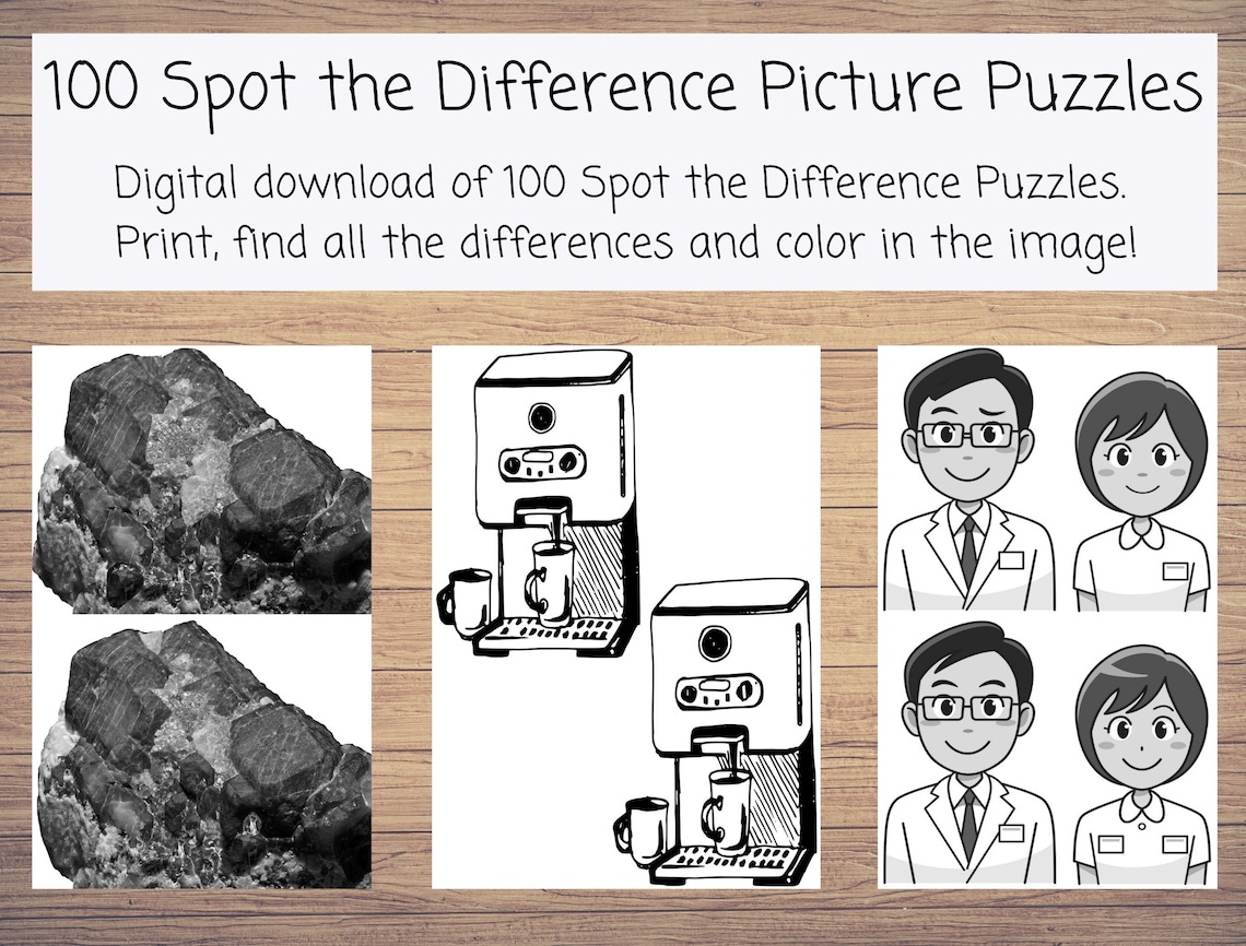 Printable 100 Spot the Difference Picture Puzzles Activity PDF Bundle ...
