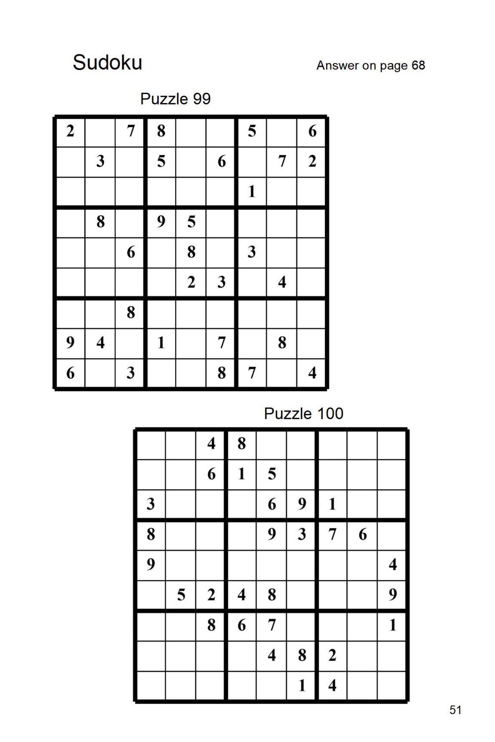 100 Printable Sudoku Puzzles From Easy to Hard With Answer | Etsy