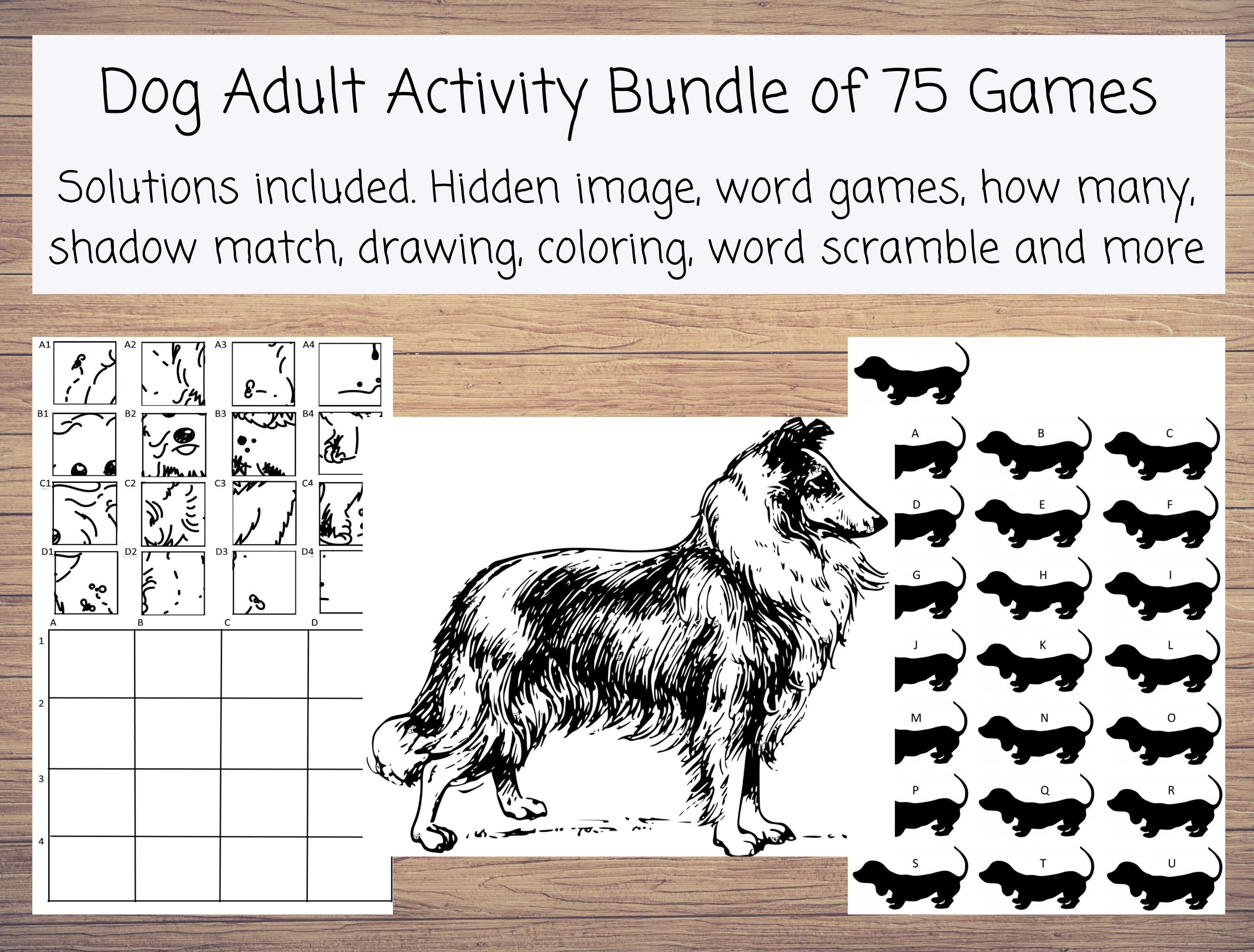 75 Dog Based Adult Printable Activities, Adult Puppy Games: Coloring ...