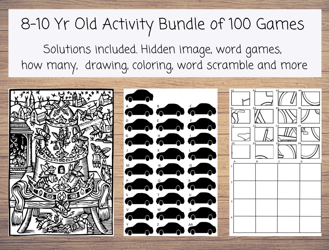 100 Activities in a PDF Printable for Kids Age 8-10: Coloring, Hidden ...