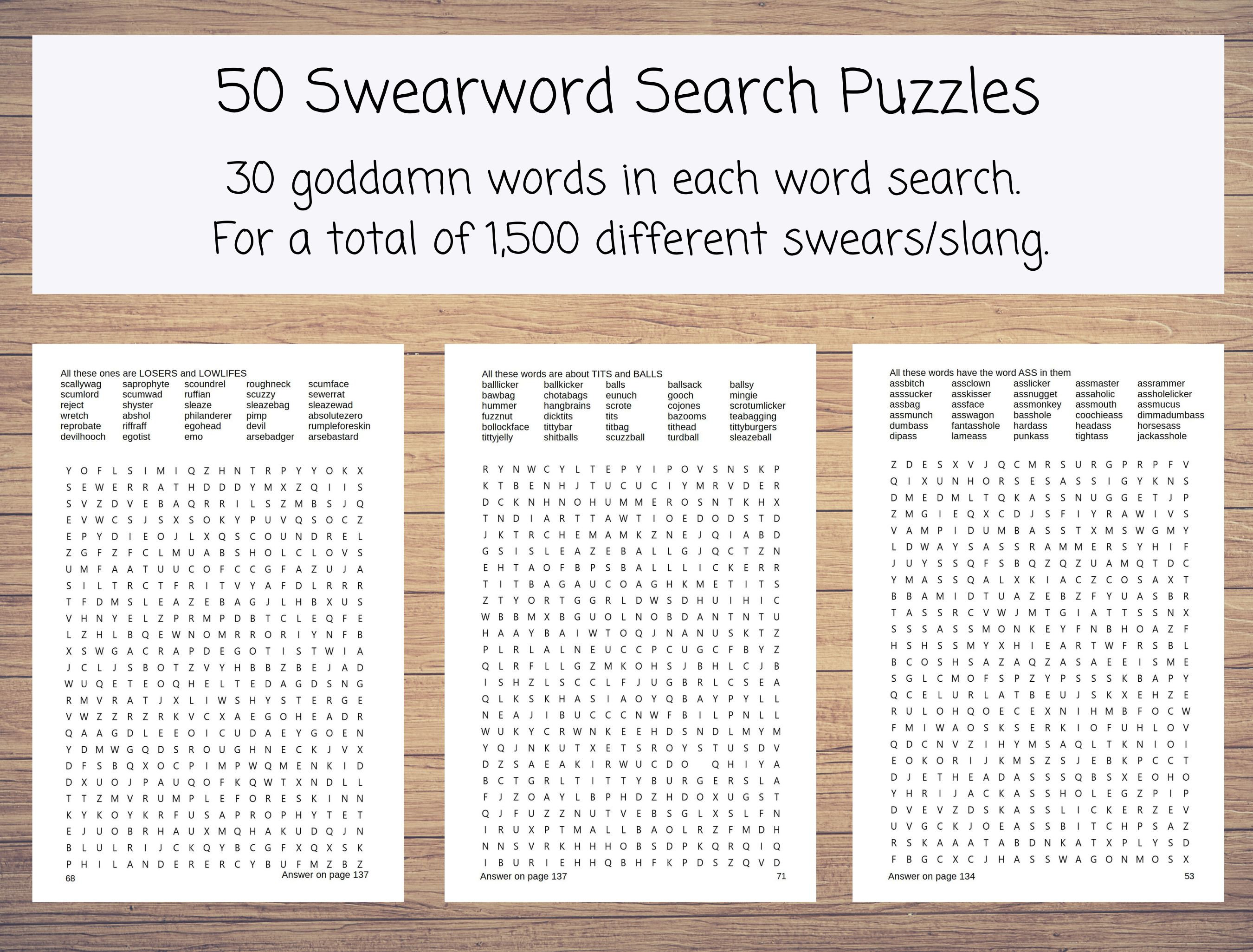 Printable Cussing Crossword, Swearword Search, and Slang Sudoku With ...