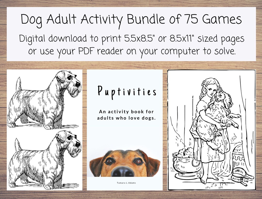 75 Dog Based Adult Printable Activities, Adult Puppy Games: Coloring ...